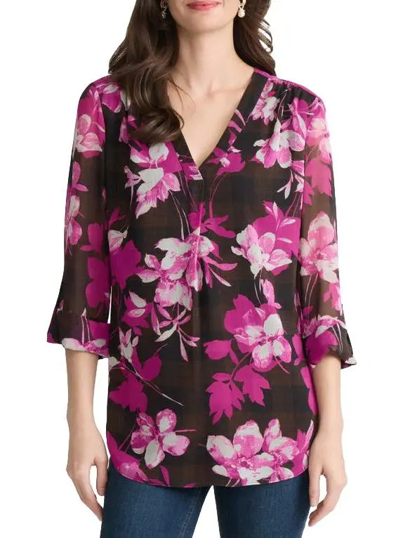 Jones New York Floral Print V-neck Tunic - Fudge Multi