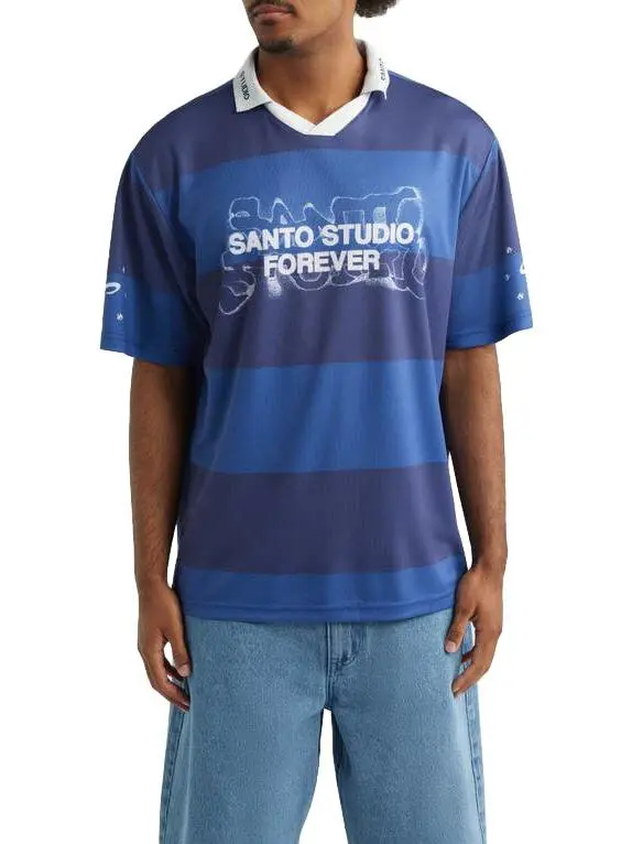 SANTO STUDIO Forever Santo" Collared Short Sleeve Jersey - Navy