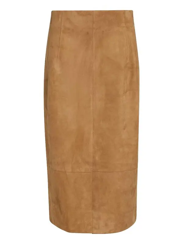 Akris Suede Pencil Skirt With Front Slit - Camel