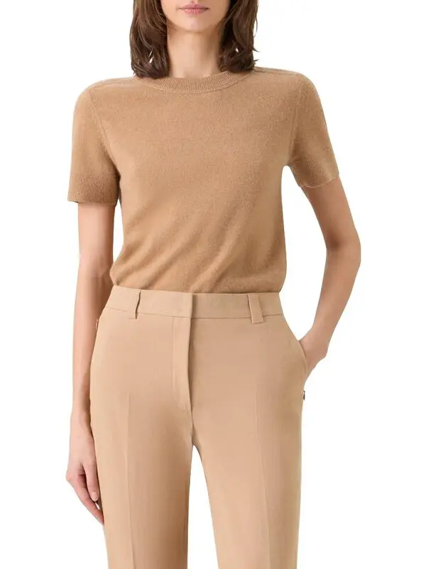 Akris Short Sleeve Cashmere Sweater - Camel