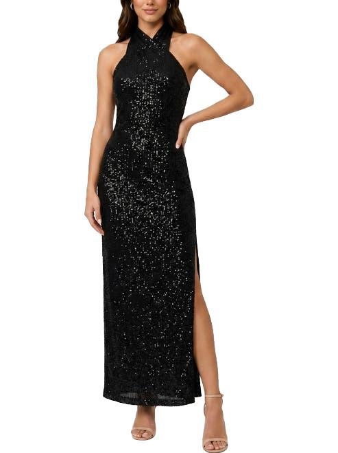 Rachel Rachel Roy Harland Crossover Halter Maxi Dress With Sequins And Slit - Black