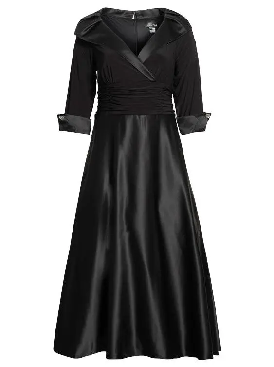 JESSICA HOWARD Rhinestone Button Mixed Media Gown - Black