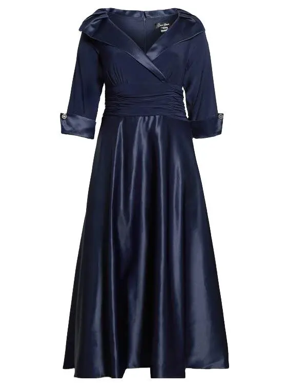 JESSICA HOWARD Rhinestone Button Mixed Media Gown - Navy