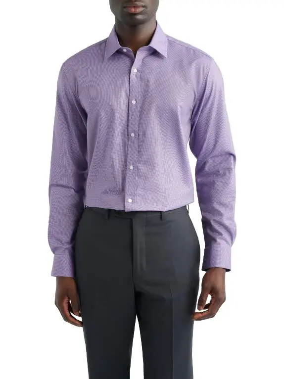 DANIEL HECHTER Modern Fit Micropattern Cotton Dress Shirt - Purple