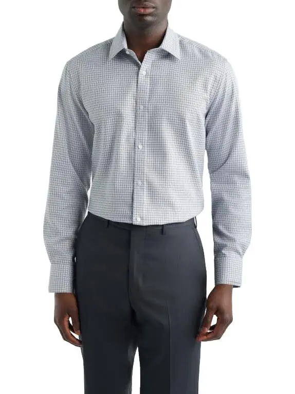 DANIEL HECHTER Modern Fit Check Textured Cotton Dress Shirt - Grey