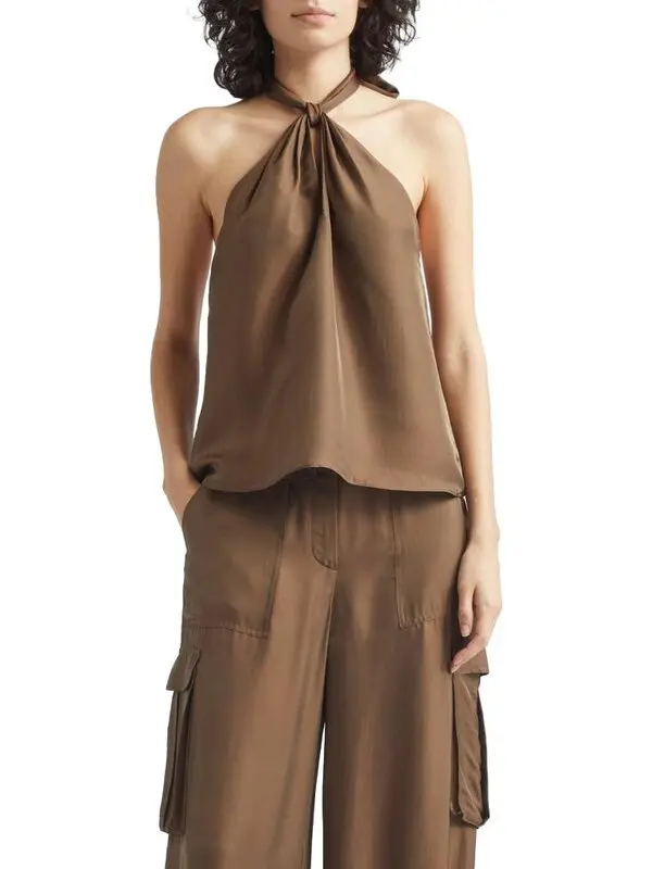 TOCCIN Everlee Knotted Halter Top - Coffee