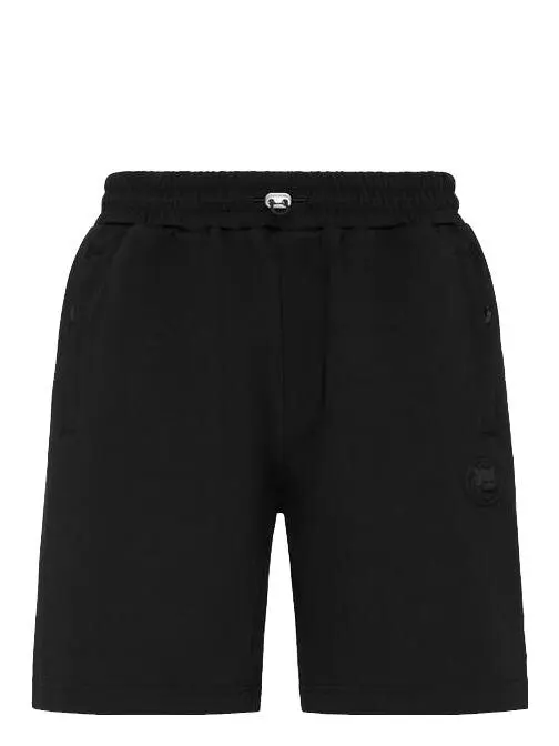 PLEIN SPORT Embossed Cotton Fleece Jogging Shorts - Black