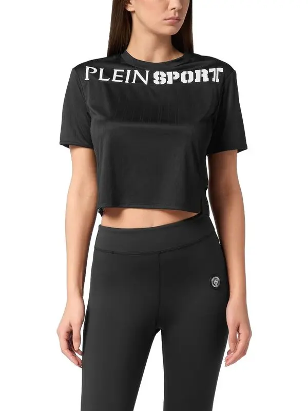 PLEIN SPORT Cropped T-shirt With Bold Logo - Black