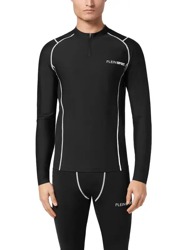 PLEIN SPORT Long Sleeve Dry-fit Quarter-zip T-shirt - Black