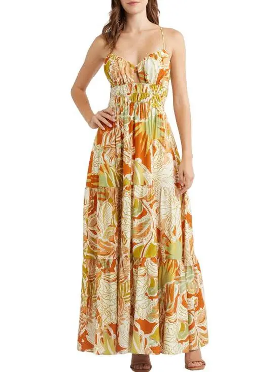 FLYING TOMATO Floral Print Sleeveless Maxi Dress - Brick