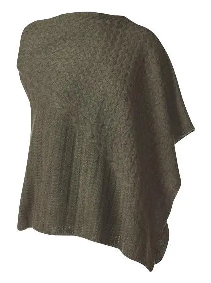 Kinross Cashmere Cable Poncho - Olive