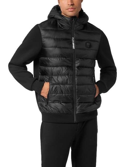 PLEIN SPORT Padded Hooded Jacket With Quilted Nylon And Cotton Jersey - Black