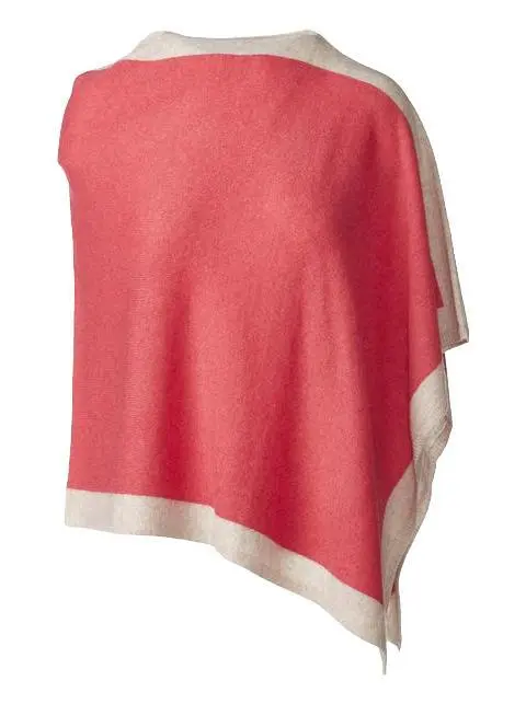 Kinross Cashmere Contrast Border Poncho - Geranium