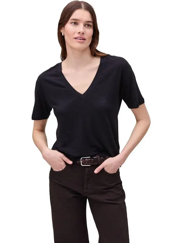 Richer Poorer Linen Jersey V-neck Tee - Black