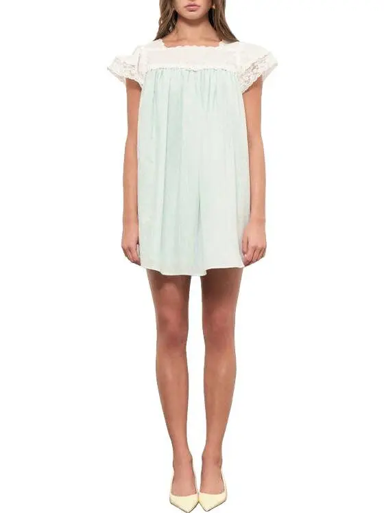 MAUDE CLUB Esme Babydoll Dress With Lace Detailing - Light Mint