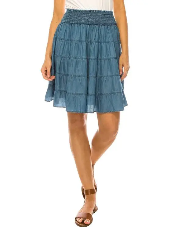 A COLLECTIVE STORY Smocked Waist A-line Skirt - Medium Indigo