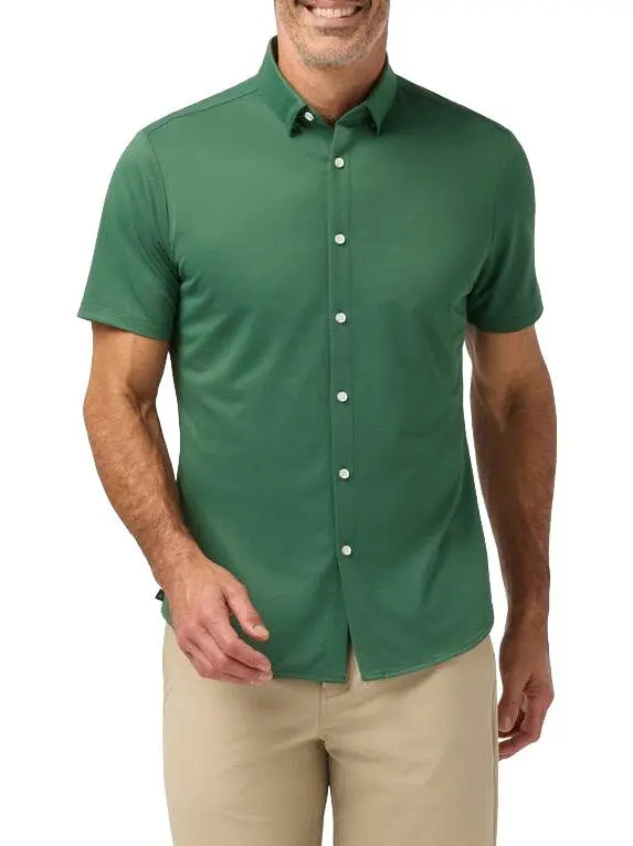 Mizzen+main Halyard Trim Fit Solid Short Sleeve Performance Button-up Shirt - Pine