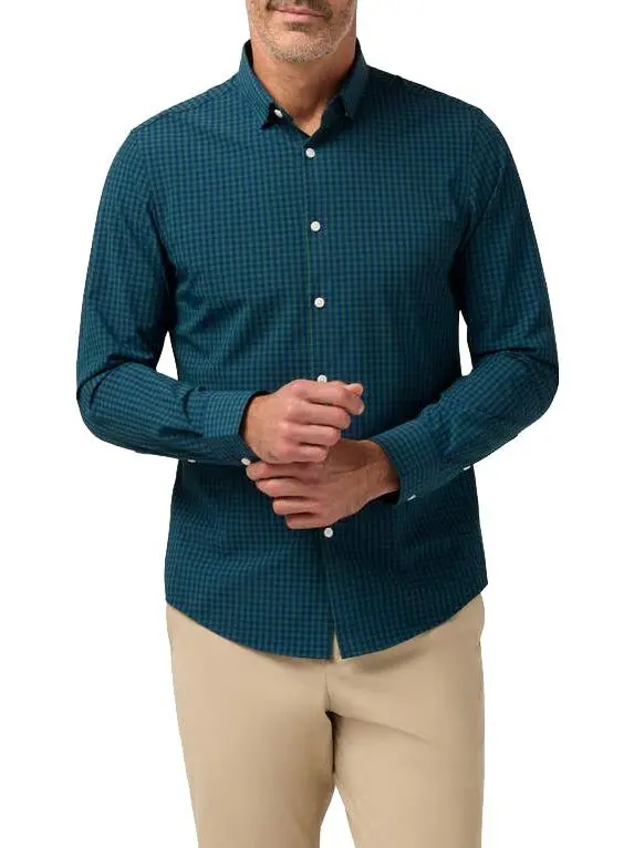 Mizzen+main Leeward Trim Fit No Tuck Gingham Performance Button-up Shirt - Olive Crew Gingham