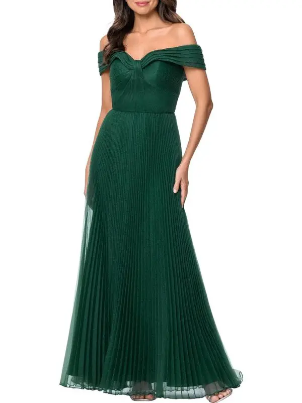 XSCAPE EVENINGS Off-the-shoulder Pleated Organza Gown - Hunter