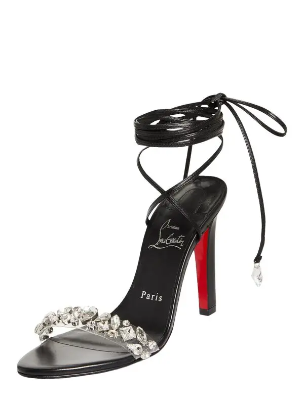 CHRISTIAN LOUBOUTIN Fanny Jeweled Leather Sandals - Crystal/black