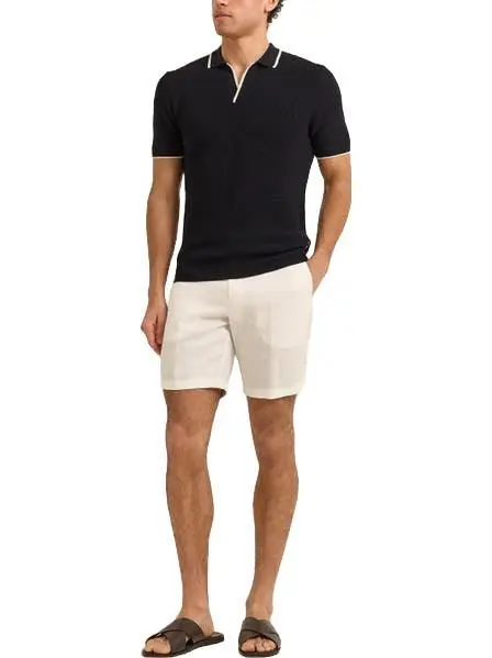 Orlebar Brown Horton Merino Stripe Tailored Fit Resort Collar Polo Shirt - Navy