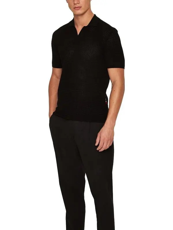 Orlebar Brown Roddy Tailored Fit Open Mesh Stitch Polo Shirt - Black
