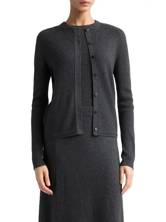 LISA YANG Ribbed Cotton & Cashmere Cardigan - Eclipse