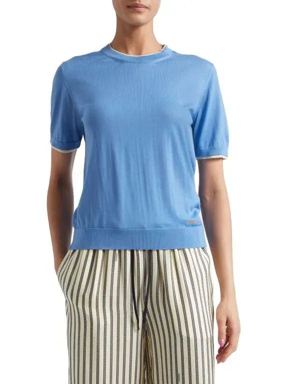 Versace Short Sleeve Wool Sweater - Sky