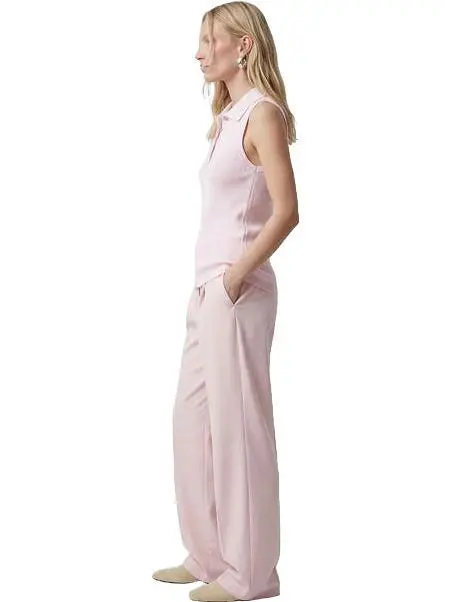 KOTON Sleeveless Ribbed Knit Polo Top - Pink