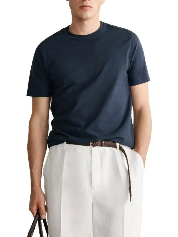 Mango Slim Fit Cotton T-shirt - Navy