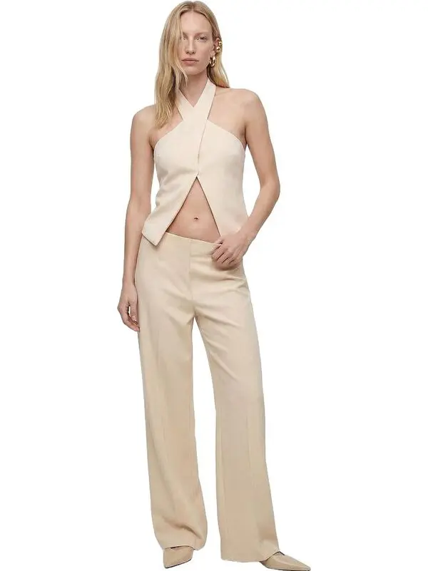 KOTON High Waist Wide Leg Trousers - Ecru