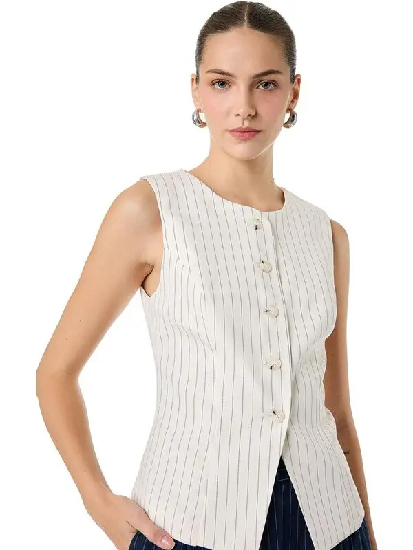 Koton Sleeveless Button-down Striped Vest - Ecru Stripe
