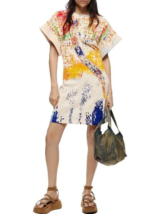 Desigual Mixed Paint Print Cotton Mini Dress - Blue
