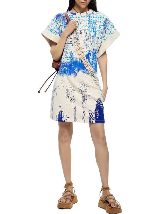 Desigual Mixed Paint Print Cotton Mini Dress - Blue