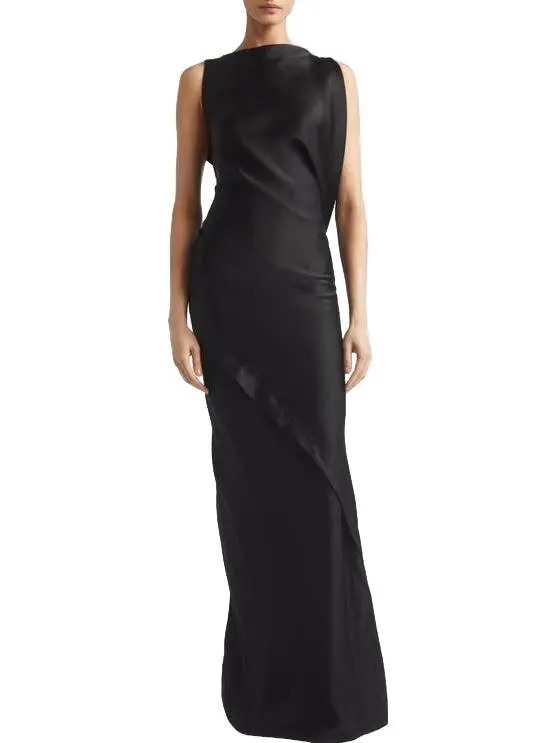 Victoria Beckham Sleeveless Draped Satin Gown - Black