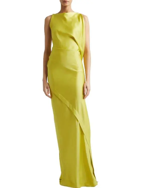 Victoria Beckham Sleeveless Draped Satin Gown - Chartreuse