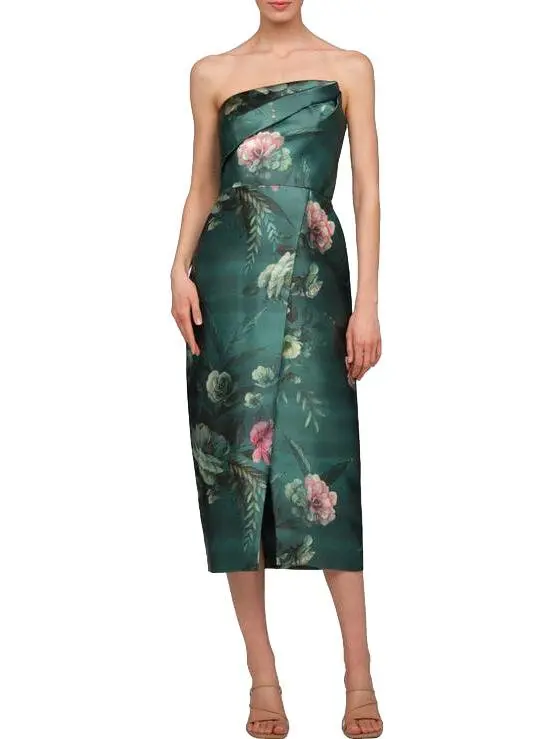 KAY UNGER Amelie Floral Strapless Mikado Sheath Dress - Emerald