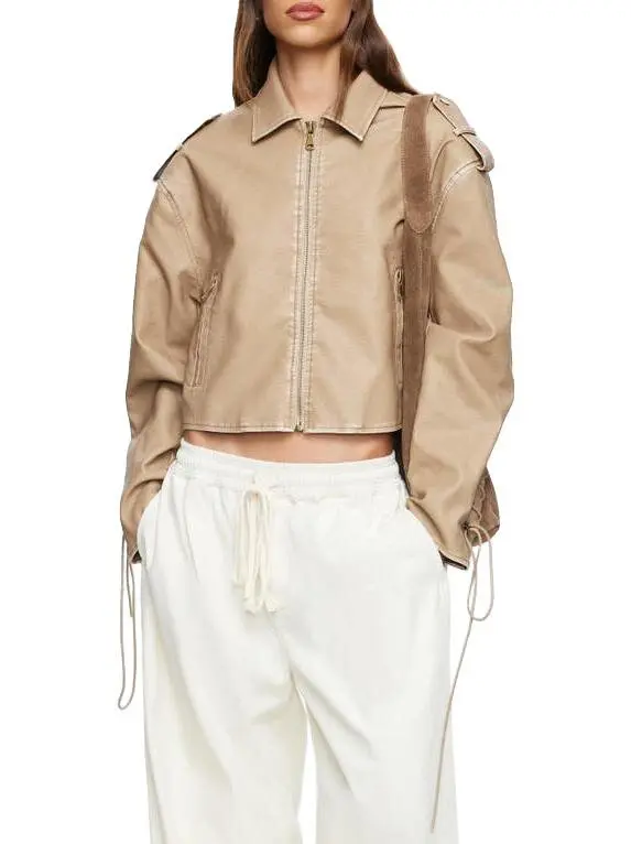 Lioness Jet Metallic Faux Leather Jacket - Beige
