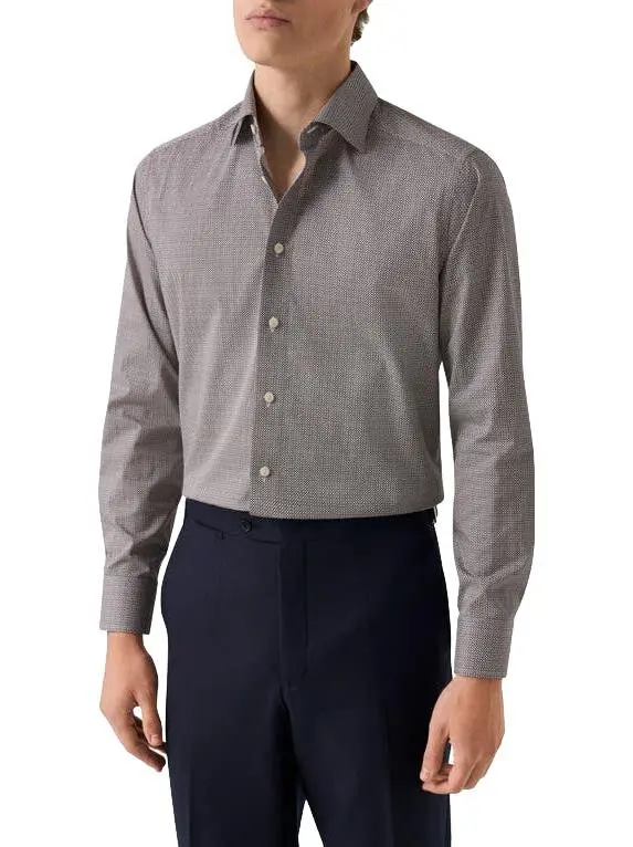 Eton Slim Fit Microprint Signature Cotton Twill Dress Shirt - Medium Red