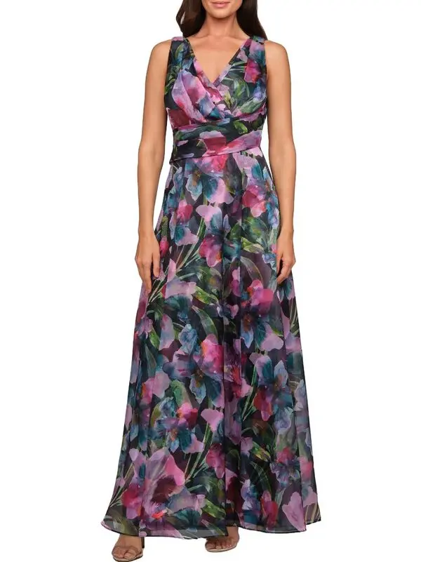 Js Collections Philipa Floral A-line Gown - Teal Multi