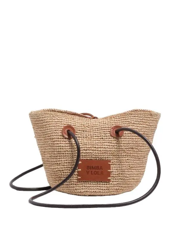 Bimba Y Lola Medium Raffia Basket Bag With Leather Details - Natural