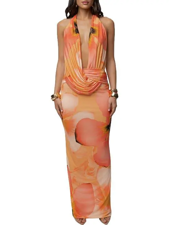 JLUXLABEL Dawn Draped Maxi Dress - Orange