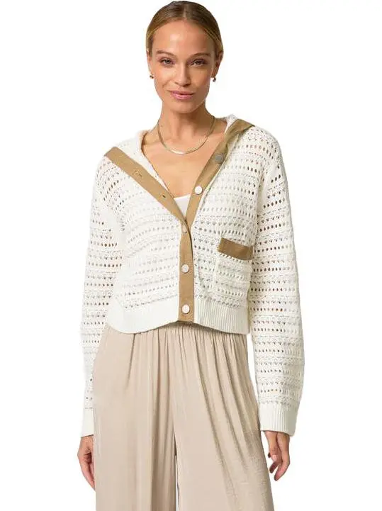 Central Park West Avery Mixed Media Hooded Cardigan - Ivory