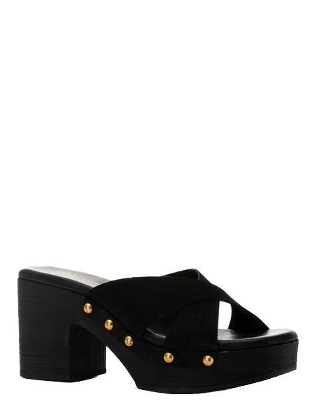 GRACE FOOTWEAR Suede Crossover Block Heel Platform Sandals - Black