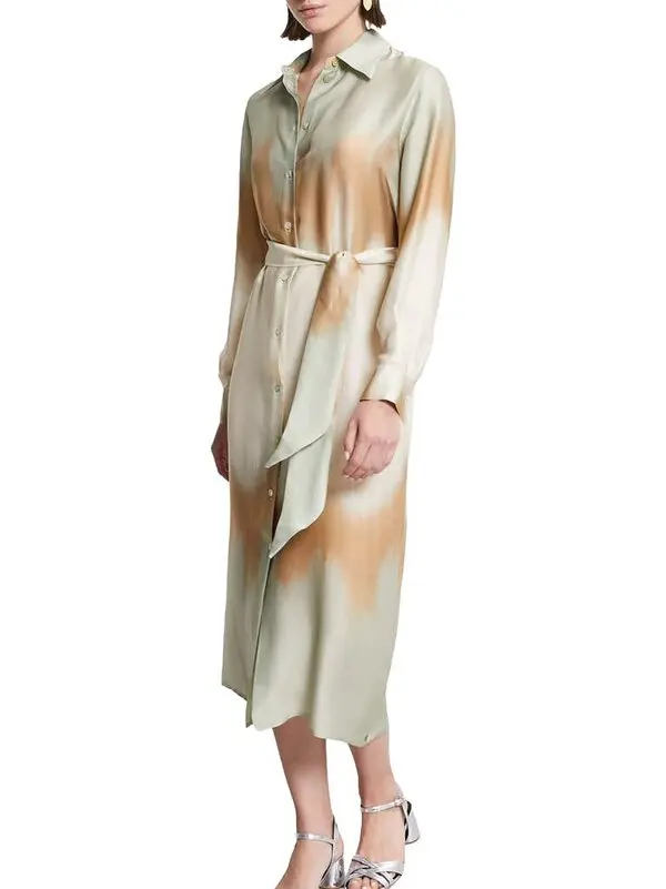 OTTOD'AME Printed Viscose Long Shirt Dress - Mint