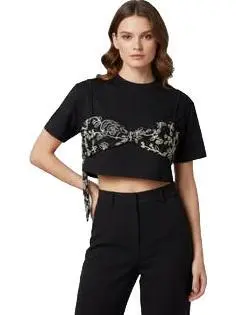 SAN MALO Cropped Lace T-shirt - Black
