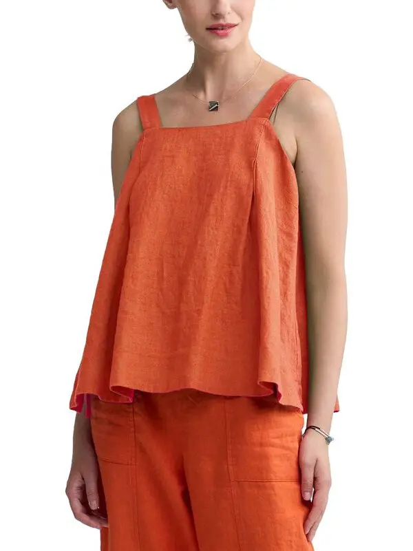 LUUKAA Mariel Square Neck Linen Top - Rust Orange