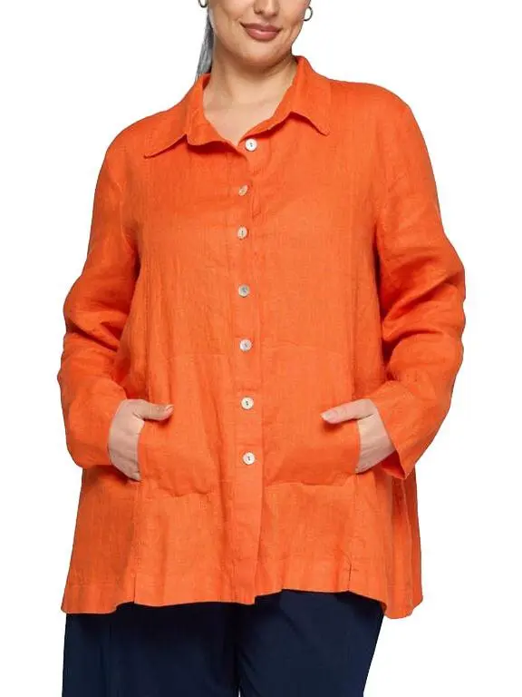 LUUKAA Phalia Linen Shirt With Classic Collar And Pockets - Rust Orange