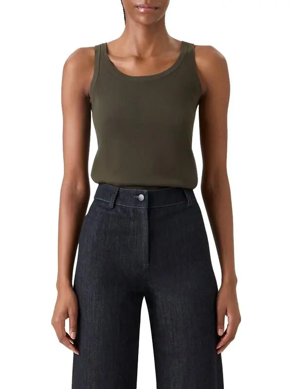 Akris Scoop Neck Cotton Sweater Tank - Olive