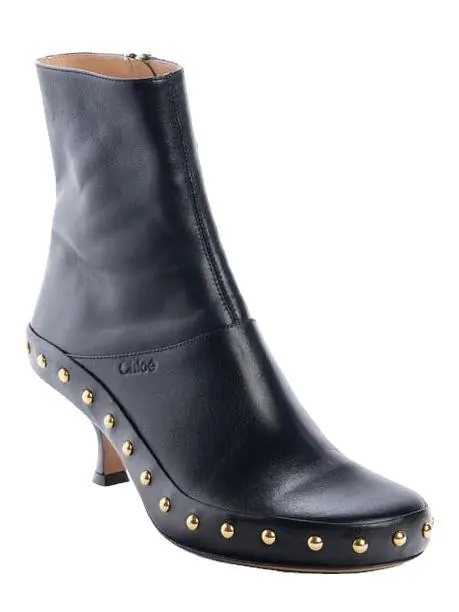 Chloé Junie Studded Leather Ankle Boots - Black